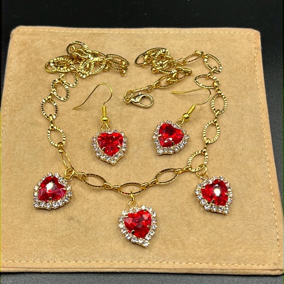 Jewelry | Sparkling Rhinestone Heart Necklace And Earrings | Poshmark